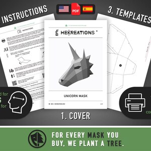Unicorn Mask | DIY Paper Mask, Printable Template, Papercraft, 3D Mask ...