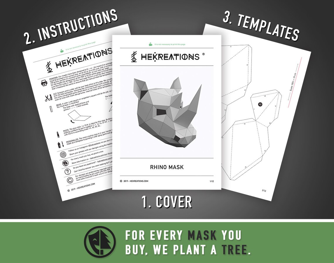 Rhino Mask DIY Paper Mask Printable Template Papercraft | Etsy Israel