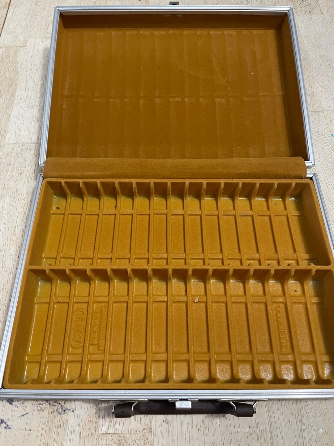 Vintage BMI 30 Cassette Tape Suitcase Holder Storage Brown Yellow Suede ...