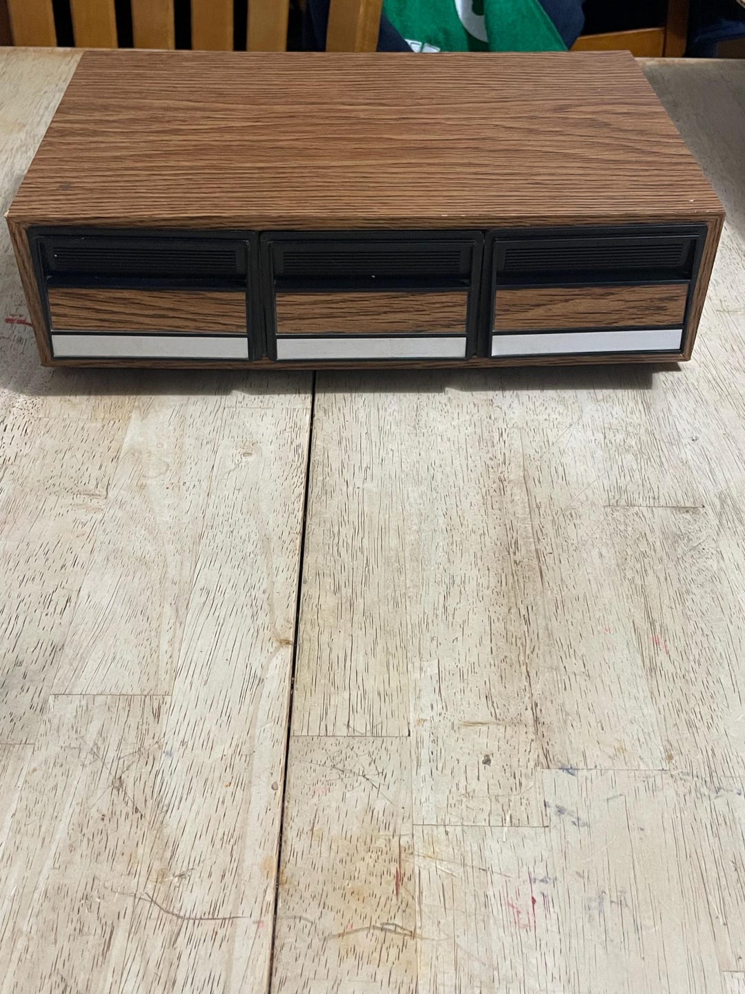 Vintage Cassette Tape Storage 3 Drawer 36 Tapes Box Holder Faux Wood ...