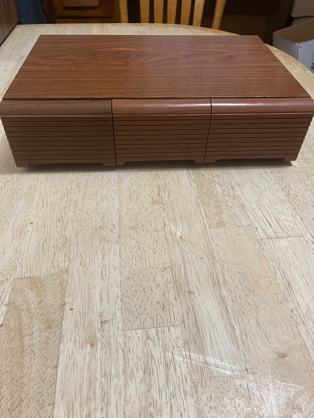 Vintage Cassette Tape Faux Wood Storage Case Holder 3 Drawer 36 Tapes ...