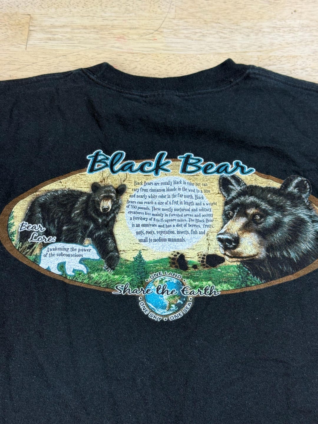 Vintage Share The Earth Black Bear Shirt Sz Large Cubs Made Usa 90s