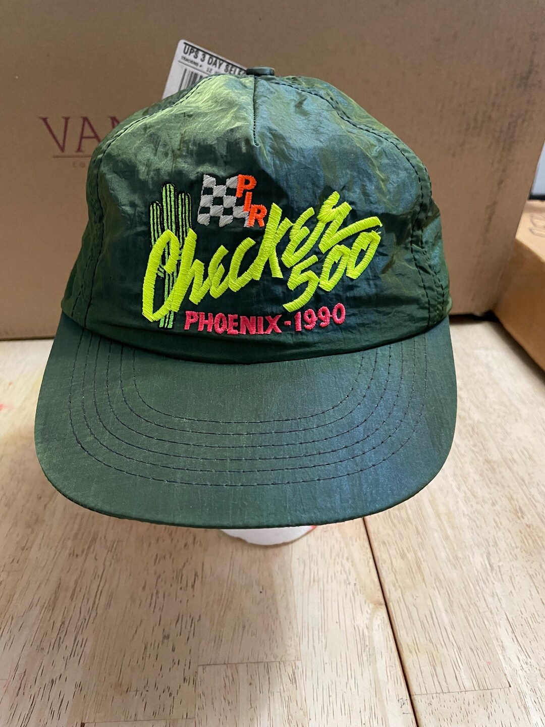 Vintage NASCAR Checker 500 1990 Phoenix Raceway Green Shiny Hat Made ...