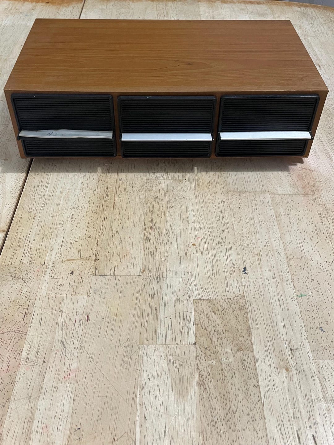 Vintage Cassette Tape Storage Box Holds 33 Tapes Faux Wood Grain ...