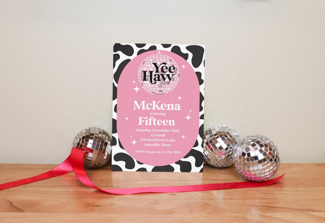 Editable Disco Cowgirl Birthday Party Invitation | Space Cowgirl | Pink ...