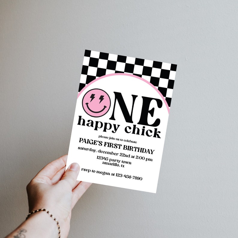 Editable One Happy Chick Birthday Invitation Girl 1st Birthday Invite ...