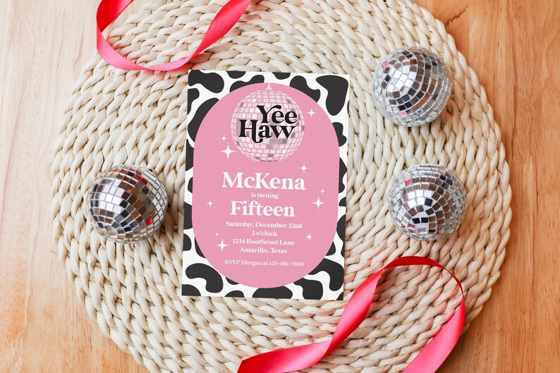 Editable Disco Cowgirl Birthday Party Invitation | Space Cowgirl | Pink ...