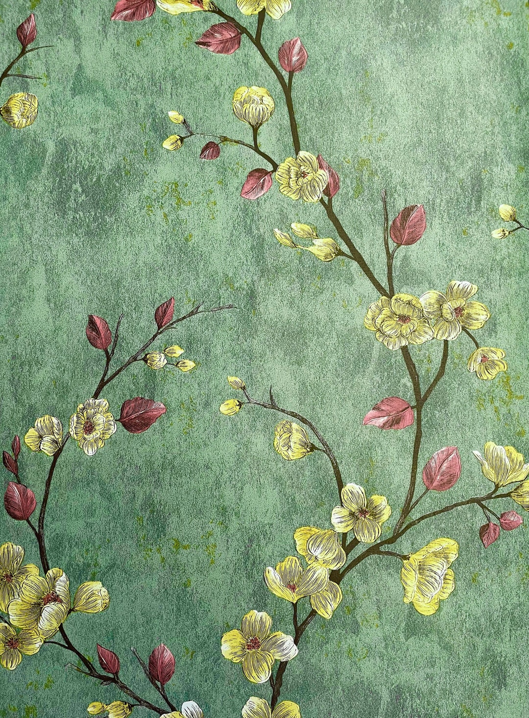 Green Floral Sticky Back Plastic Vintage Victorian Adhesive Textured ...