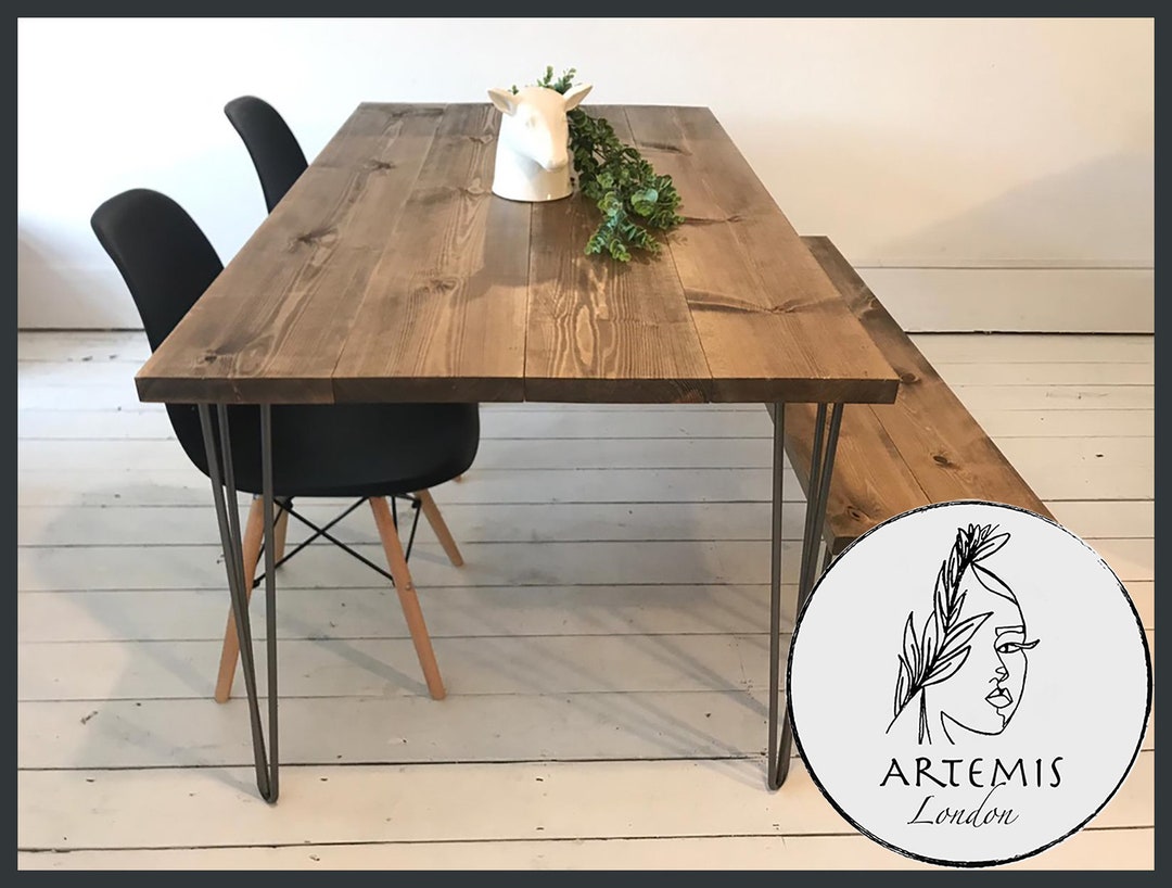 ARTEMIS Dining Table Bench Chairs Hairpin Industrial Rustic - Etsy UK
