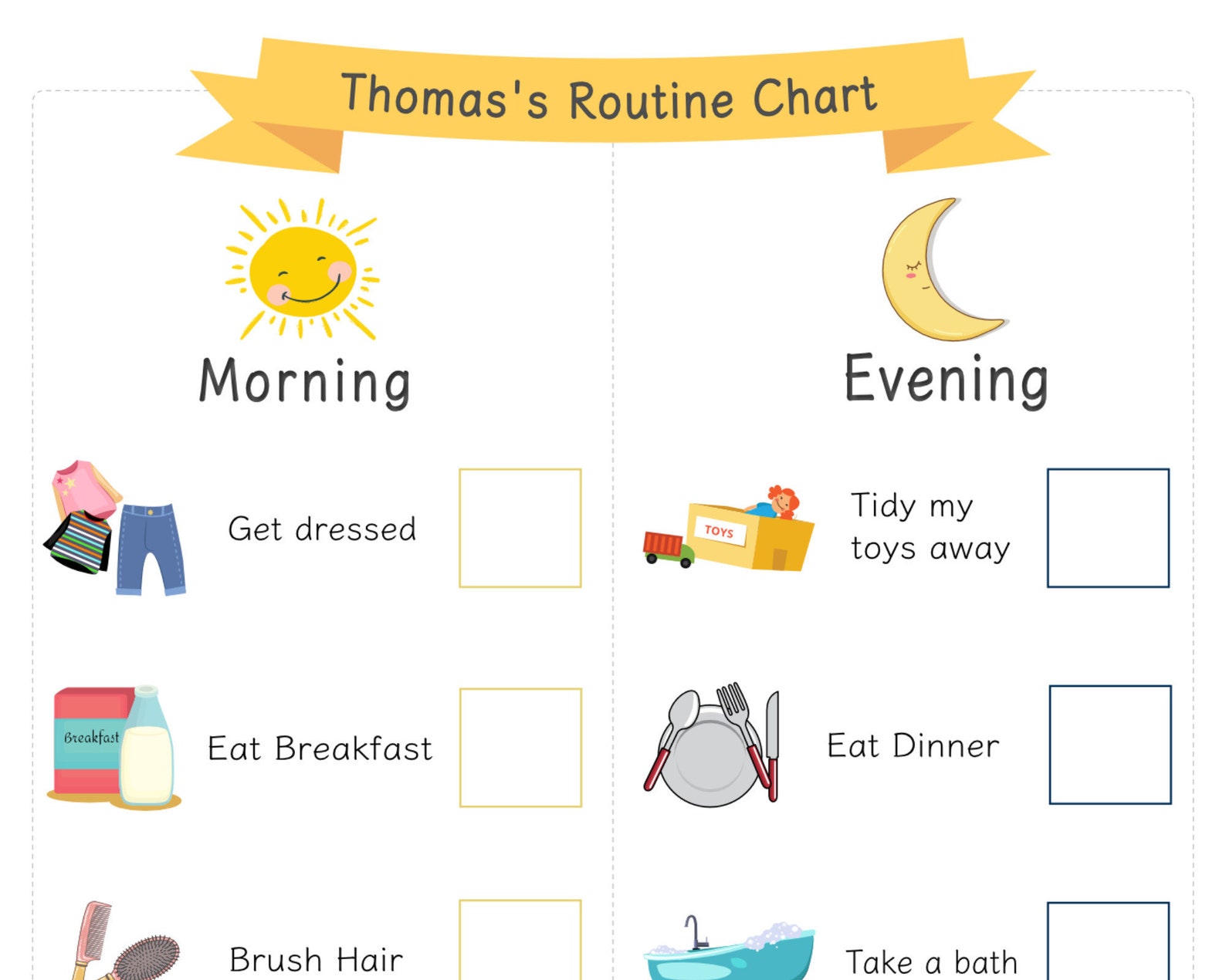 Personalised A4 Kids Routine Chart Morning and Evening - Etsy UK