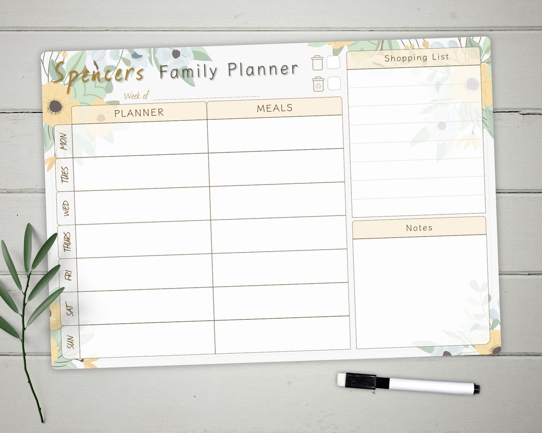 Personalised Weekly Organiser Whiteboard Dry Wipe Family - Etsy Australia