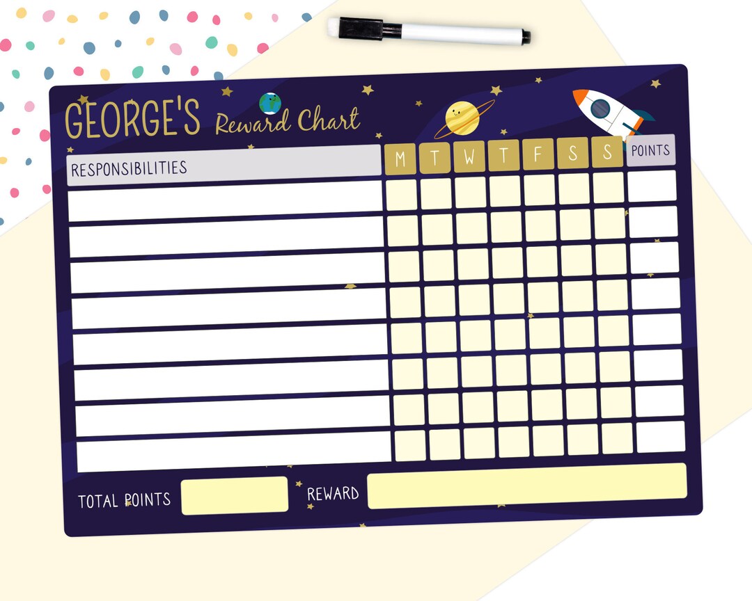 Kids Space Chore Chart, Children's Reward Chart, Responsibility Chart ...