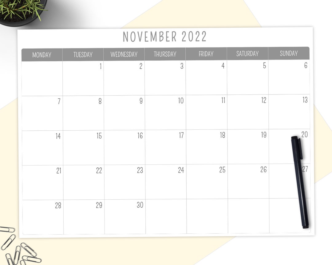12 Months Grey Monthly Calendar Notepad - A4 Tearable Notepad - Yearly ...