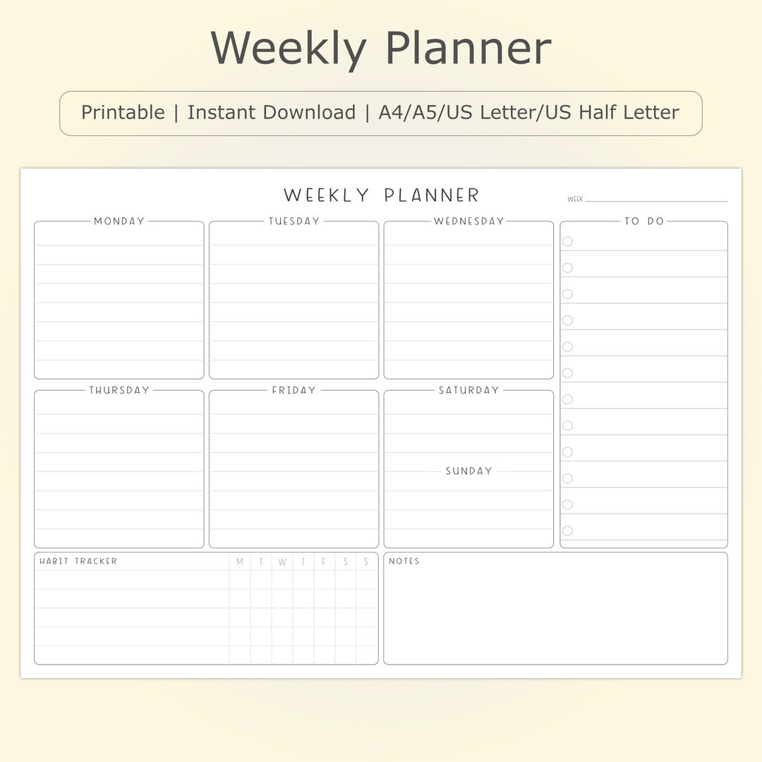 Weekly Planner Printable, Simplistic Weekly Schedule, Quick Week ...