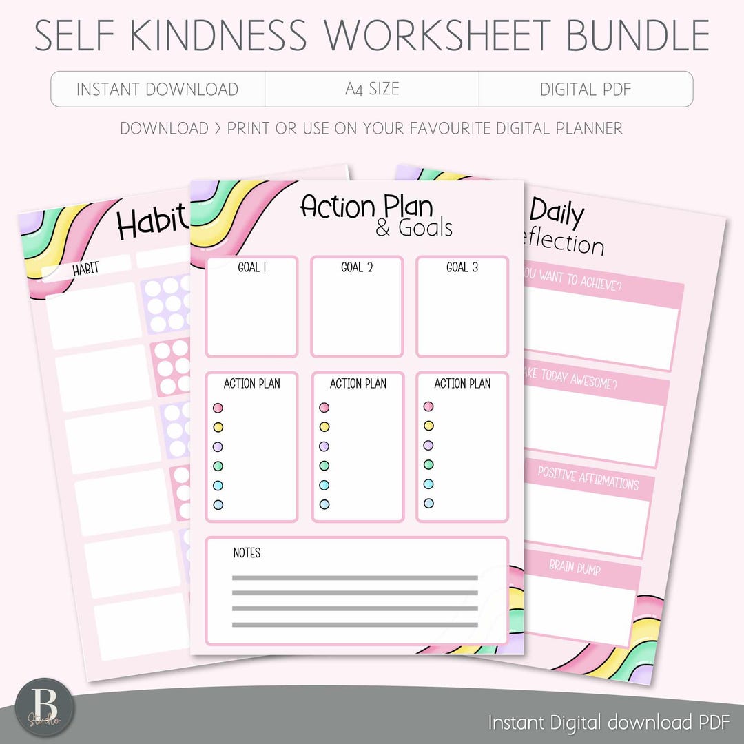 Instant Download Self Care Worksheet Bundle, Self Love Mood Tracker ...