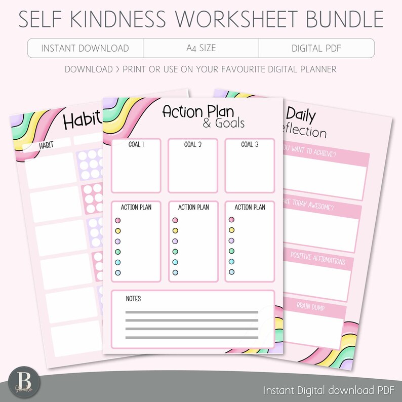 Instant Download Self Care Worksheet Bundle, Self Love Mood Tracker ...