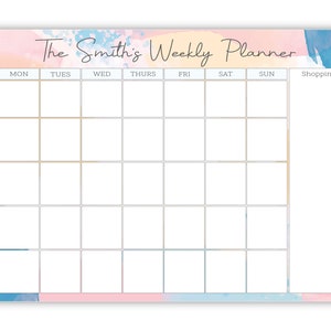 Personalised A4 Weekly Wall Planner Dry Erase Whiteboard, Week Family ...