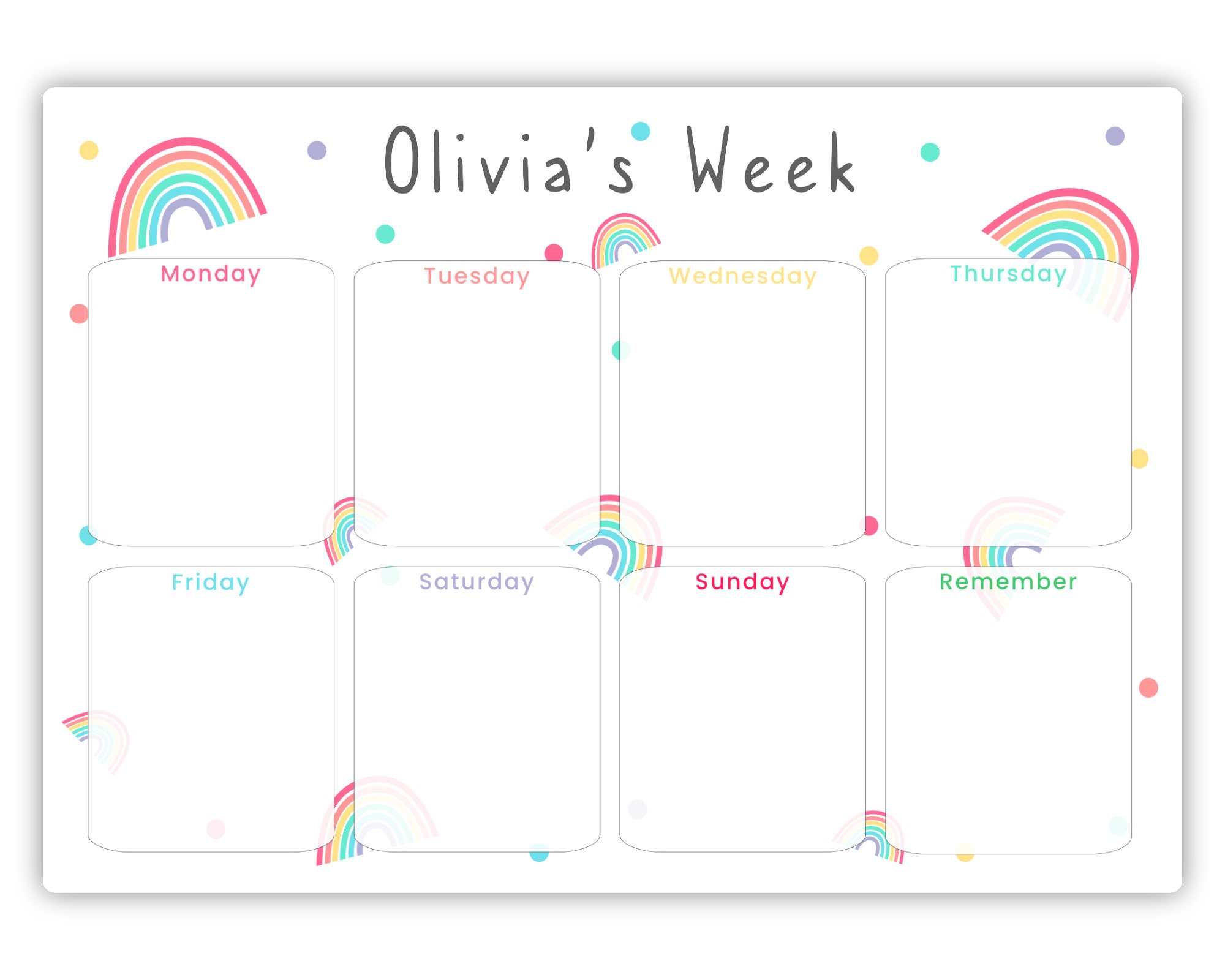 Personalised Children's Weekly Rainbow Whiteboard Planner | Etsy UK