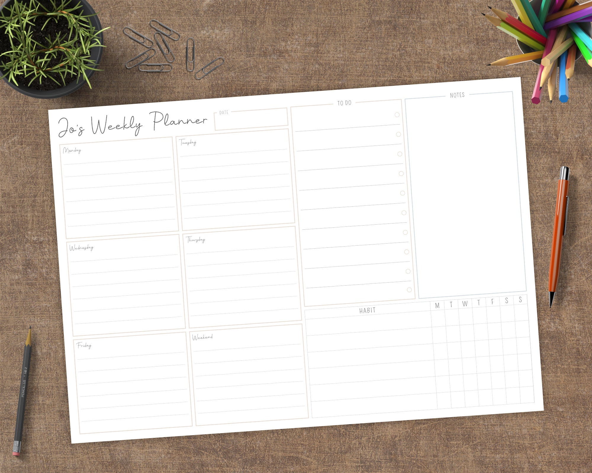 Personalised Weekly Planner Notepad Printed Desk Pad Planner - Etsy