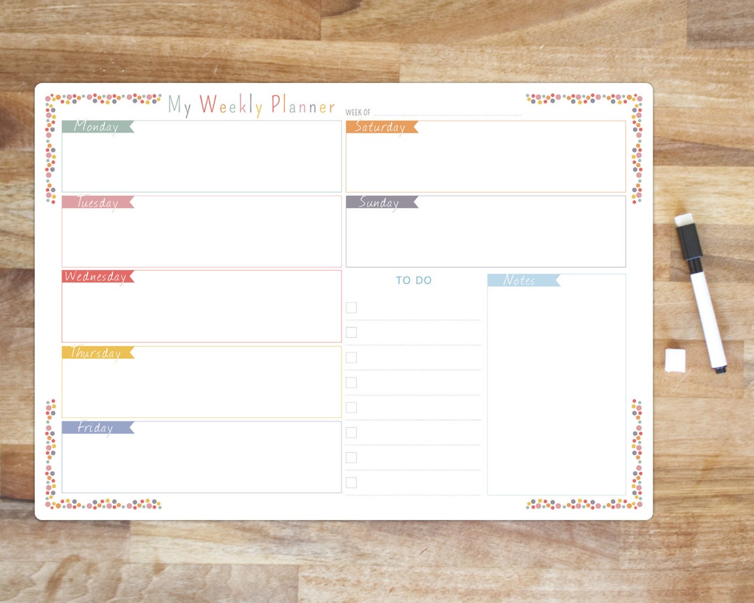 A3 Dry Wipe Whiteboard Weekly Family Planner Board With To-do List and ...