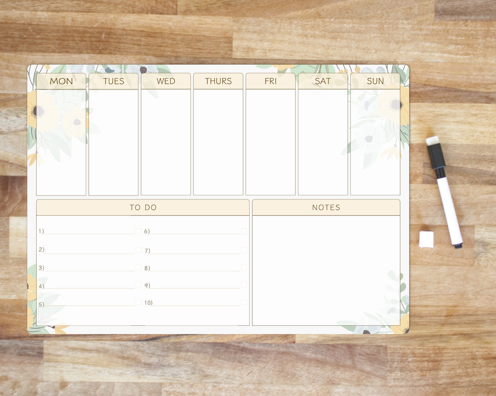 A3 Floral Dry Wipe Whiteboard Weekly Family Planner. To-do List and ...