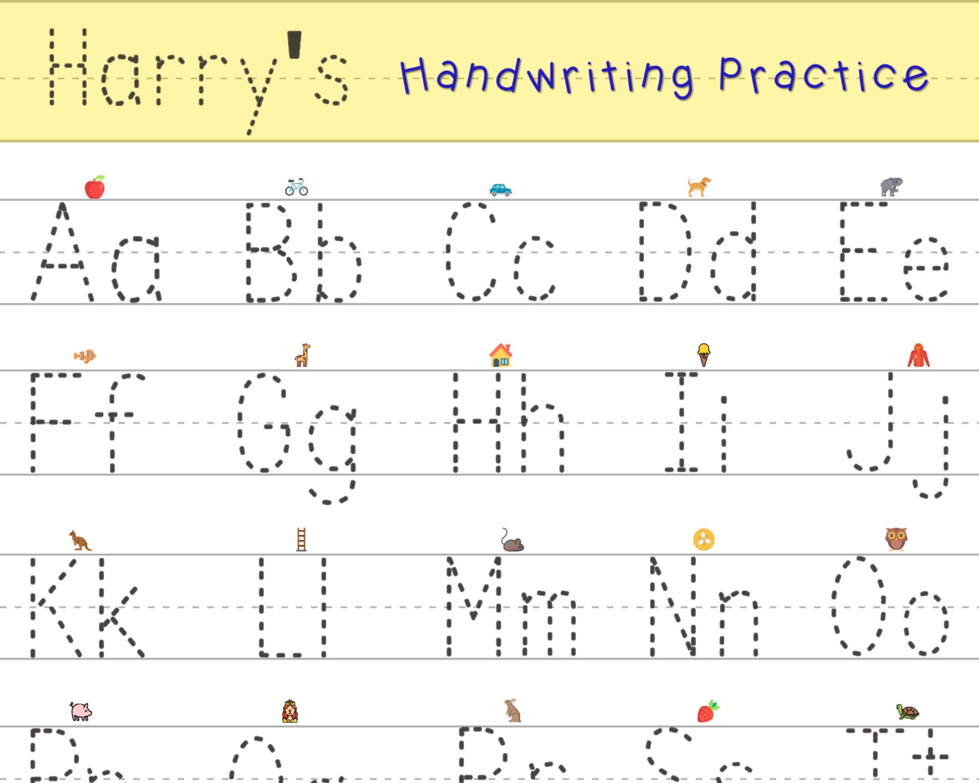 Personalised Kids Penmanship Handwriting Practice Download, Handwriting ...