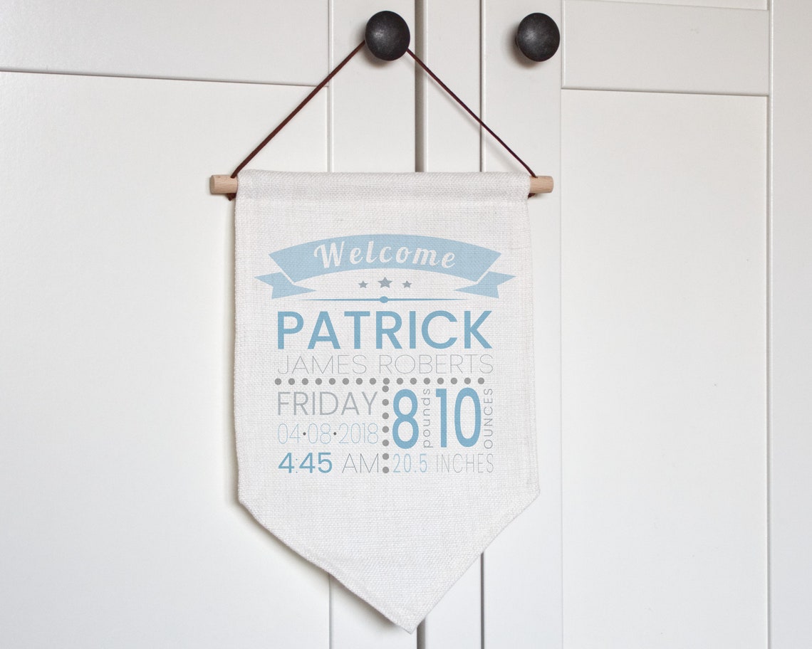 Personalised Linen Flag Personalised New Baby Gift Birth | Etsy UK