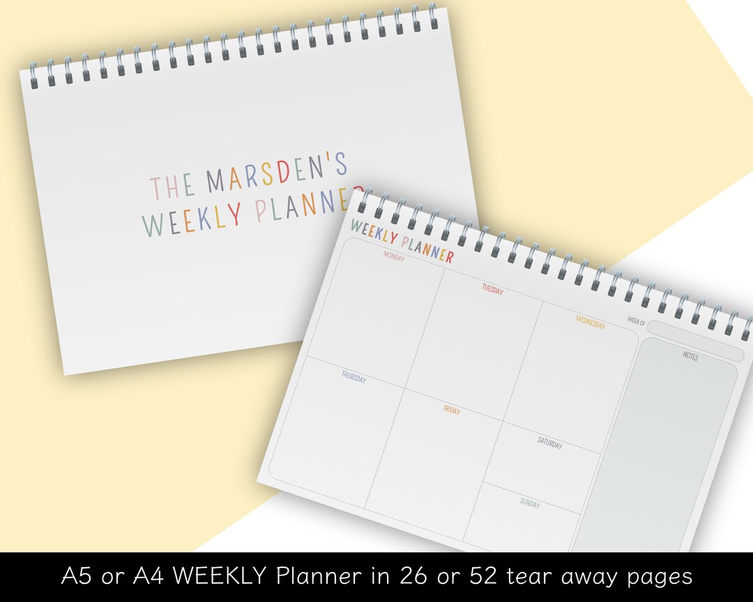 Personalised Weekly Planner Notebook, Wire Bound Multi Coloured ...