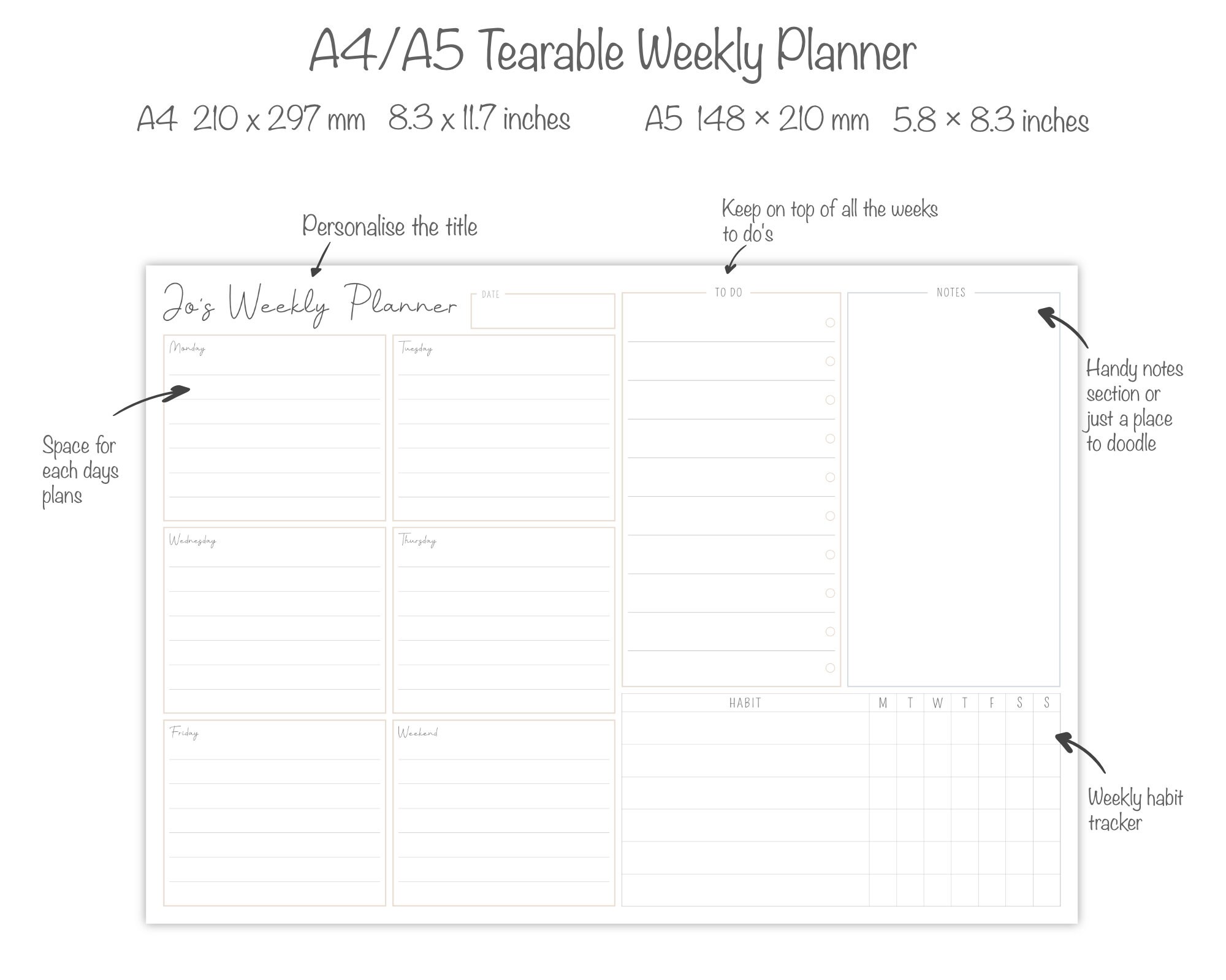 Personalised Weekly Planner Notepad Printed Desk Pad Planner - Etsy