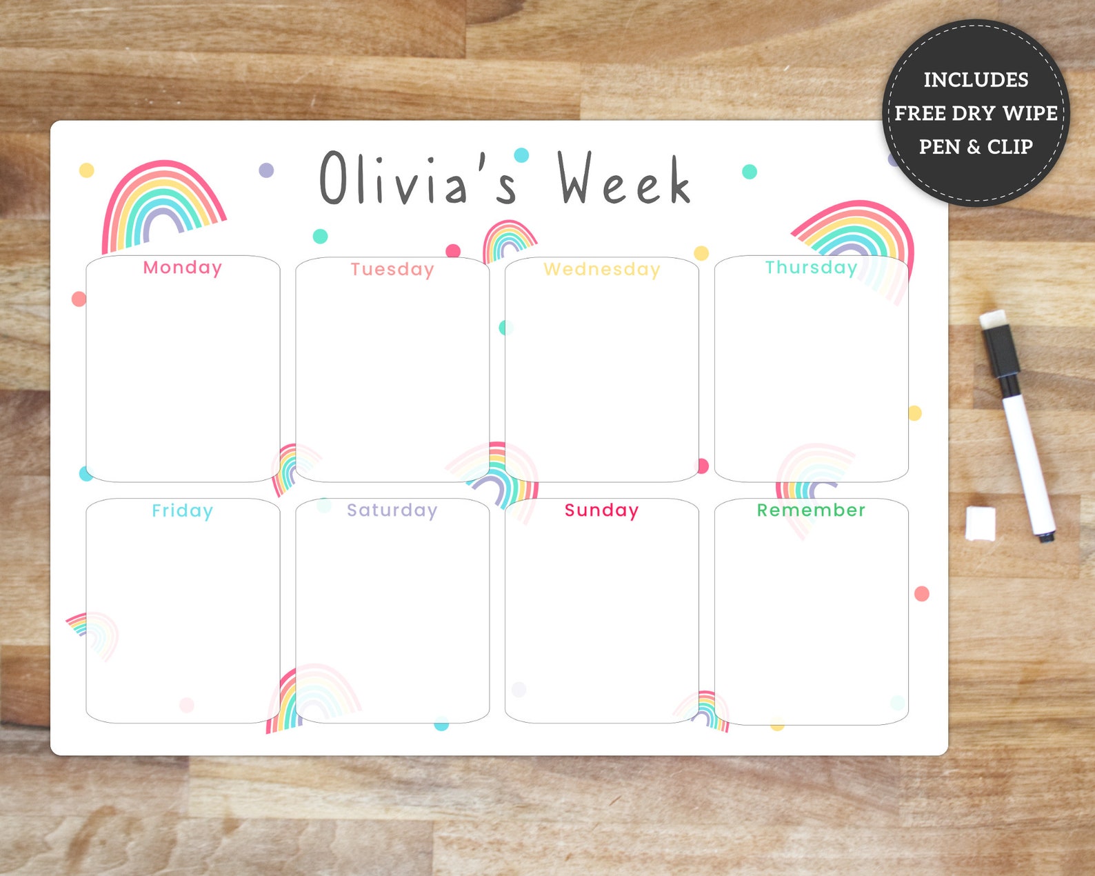 Personalised Children's Weekly Rainbow Whiteboard Planner - Etsy UK