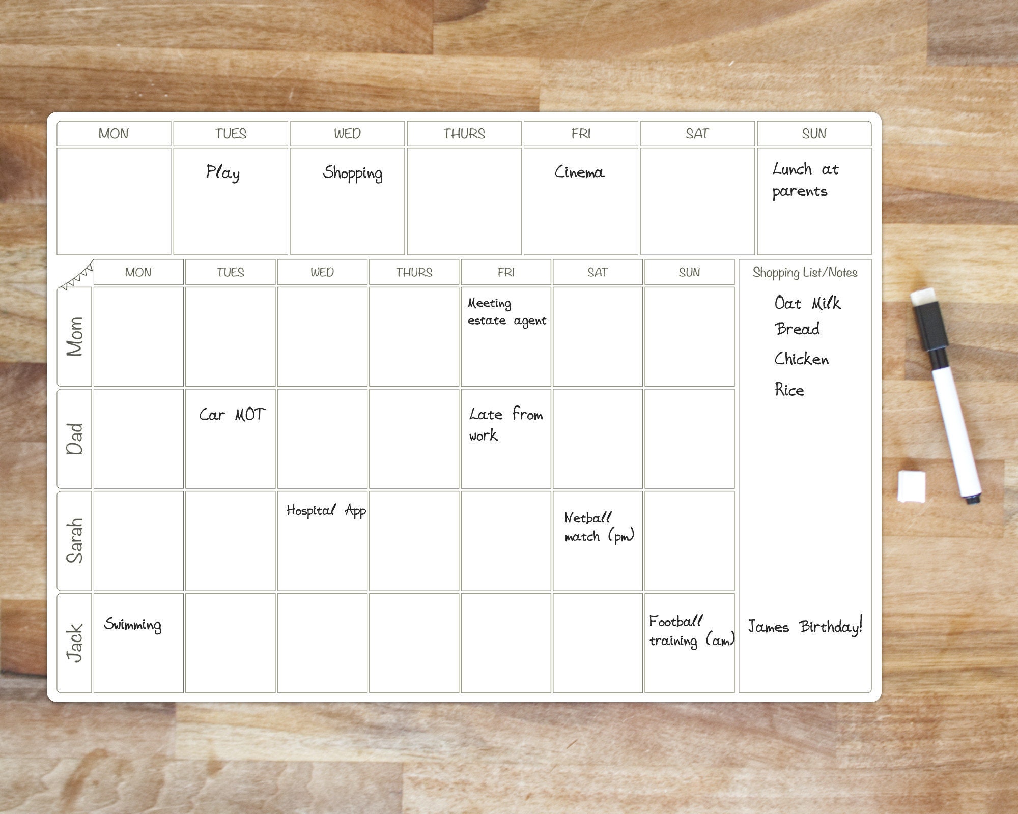 Personalised Large Dry Wipe Clean Whiteboard Weekly Family & - Etsy UK