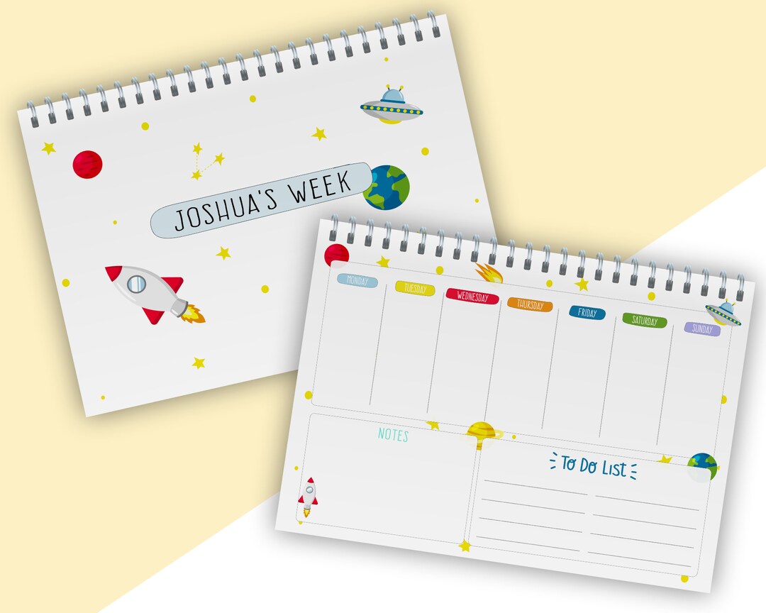 Personalised Space Theme Weekly Planner Notebook, Wire Bound Children's ...