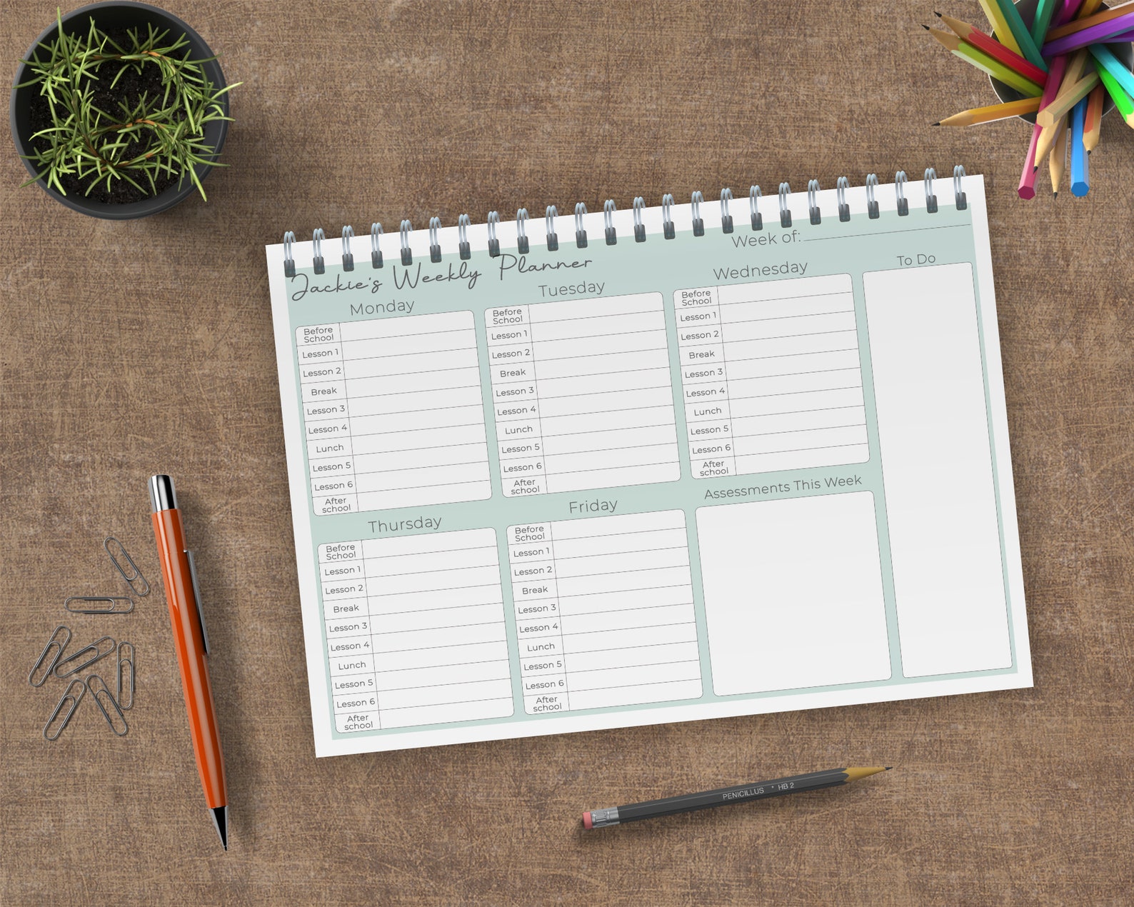 Personalised Teacher's Weekly Planner Notebook Wire Bound | Etsy UK