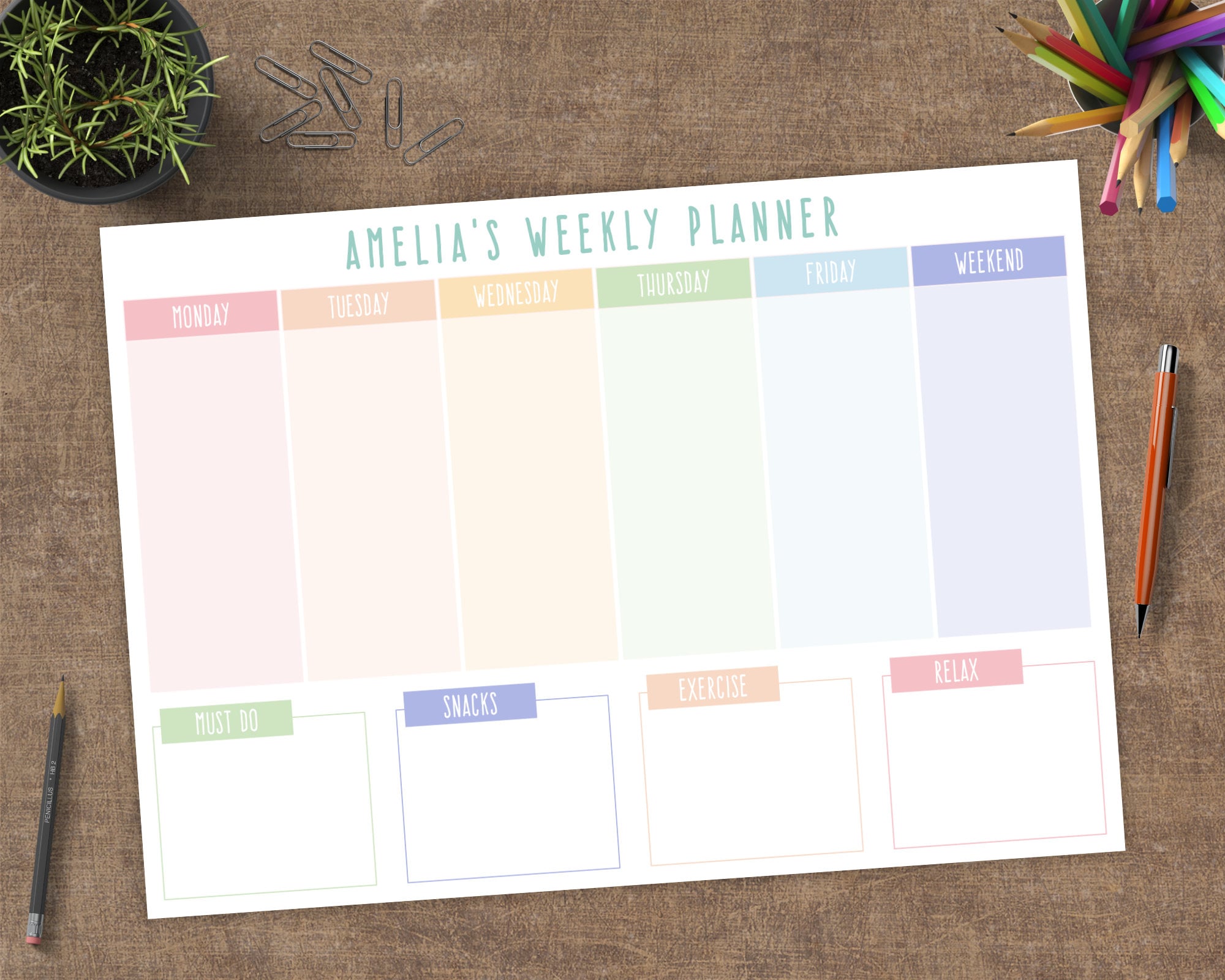 Personalised Rainbow Weekly Planner Notepad Desk Pad Planner | Etsy