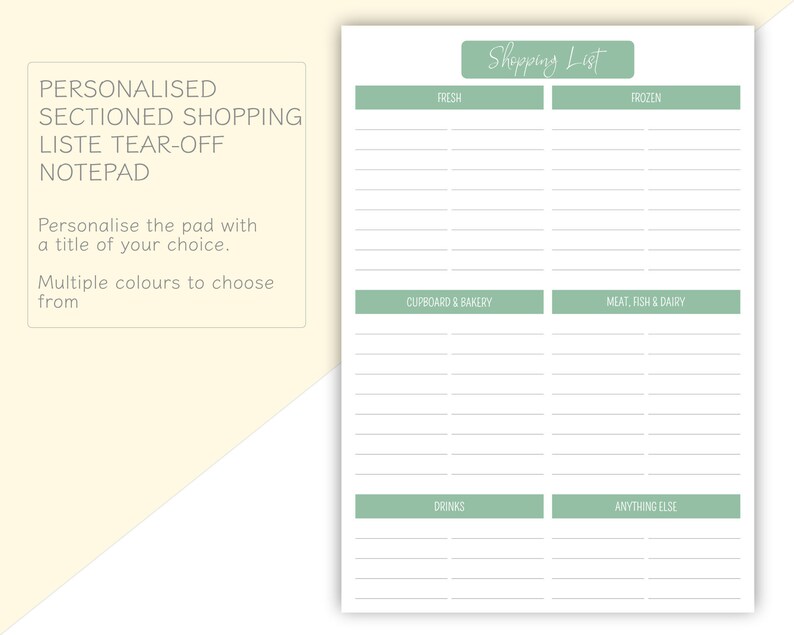 Personalised Sectioned Shoppings List Tear off Notepad - Etsy UK