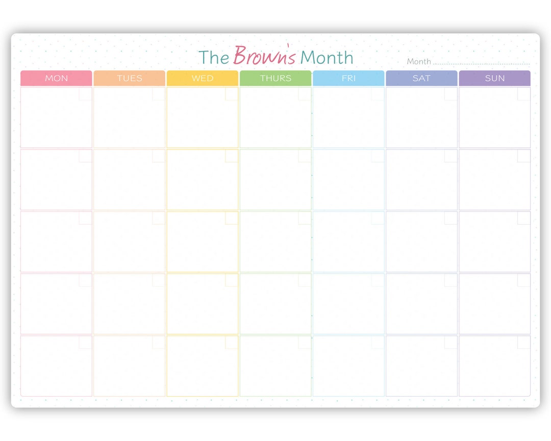 Personalised Dry Wipe Monthly Planner Whiteboard Wipeable Monthly ...