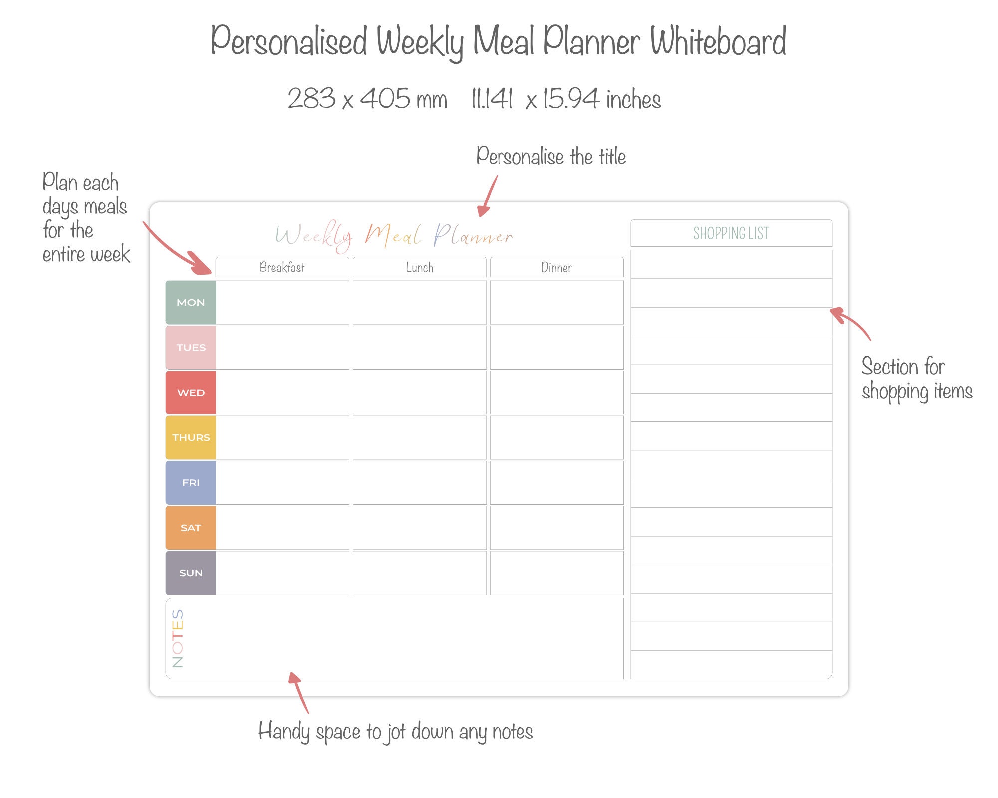 Personalised Meal Planner Whiteboard A3 Weekly Menu Plan Dry | Etsy