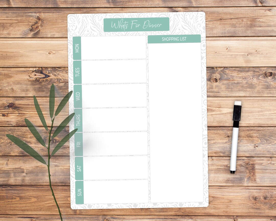 Personalised Menu Meal Planner A4 Whiteboard, Weekly Dinner Family ...