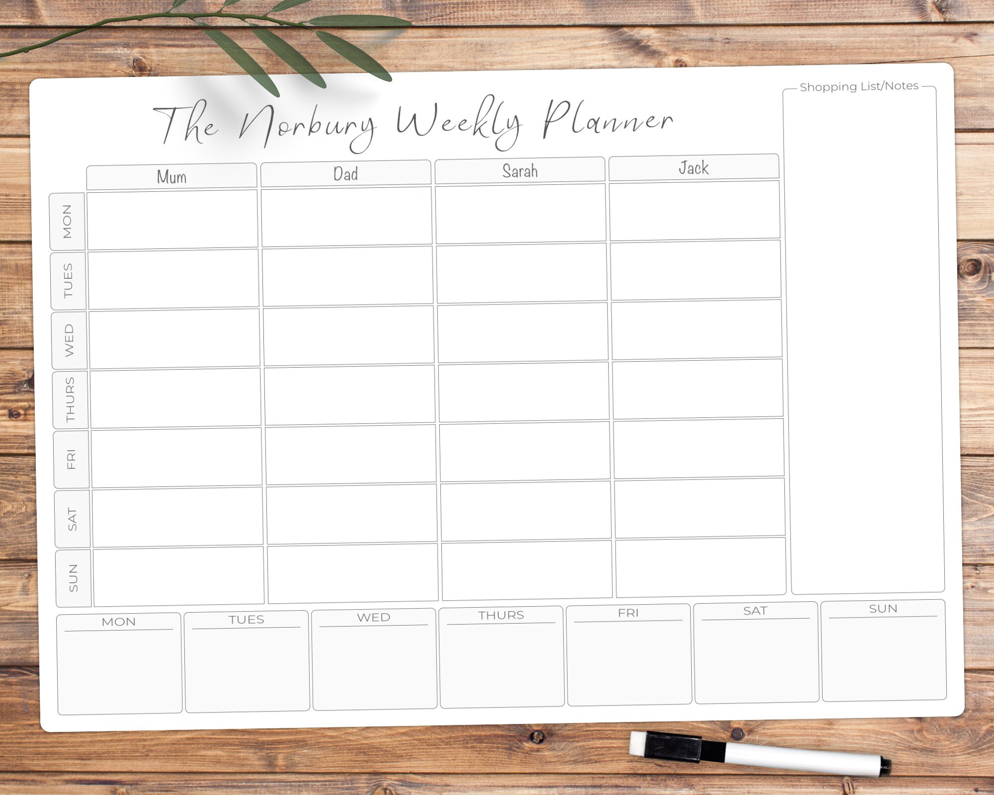 Personalised Weekly Wall Planner Whiteboard A3 Family Dry | Etsy UK