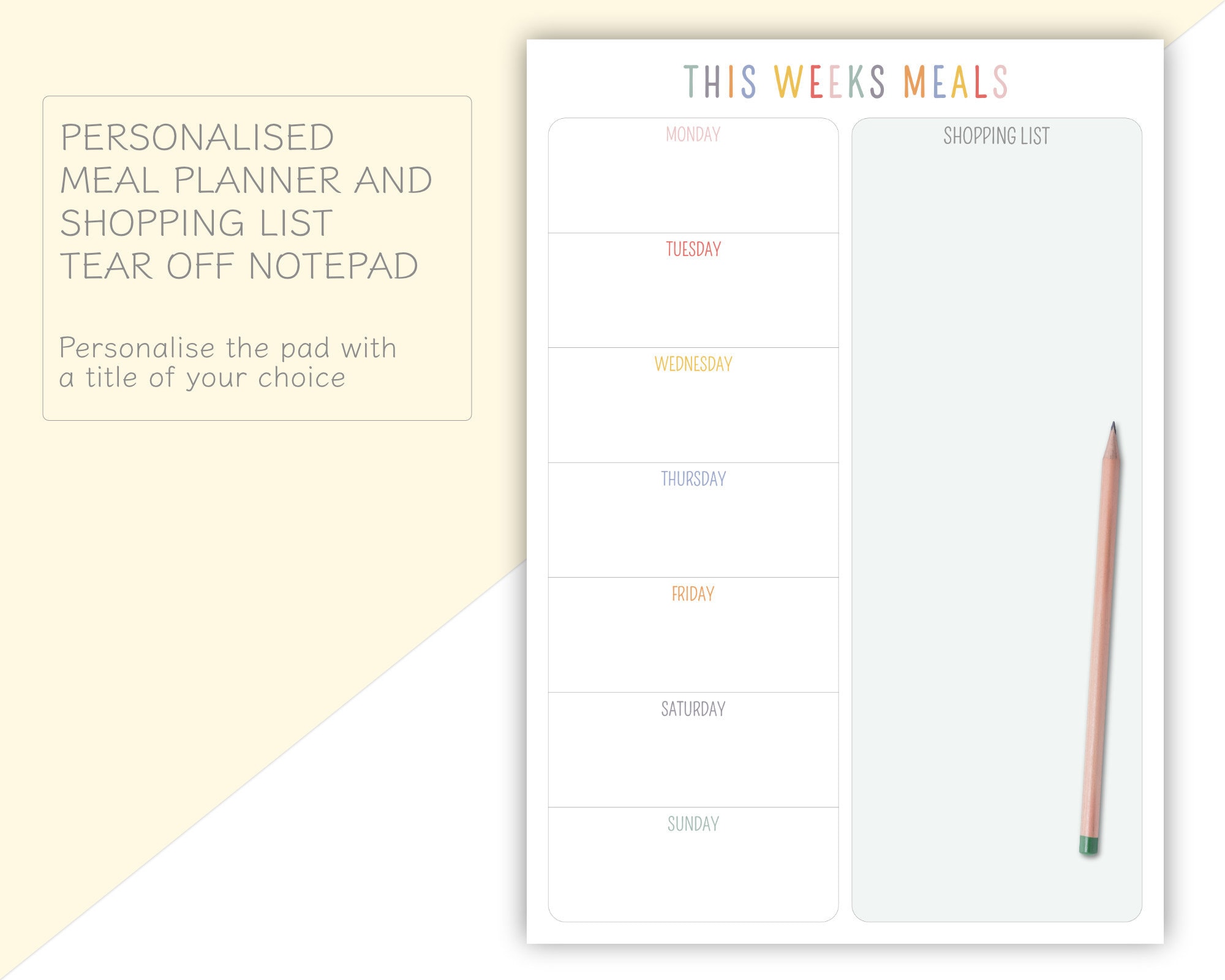 Personalised Meal Planner Notepad Weekly Meal Plan | Etsy
