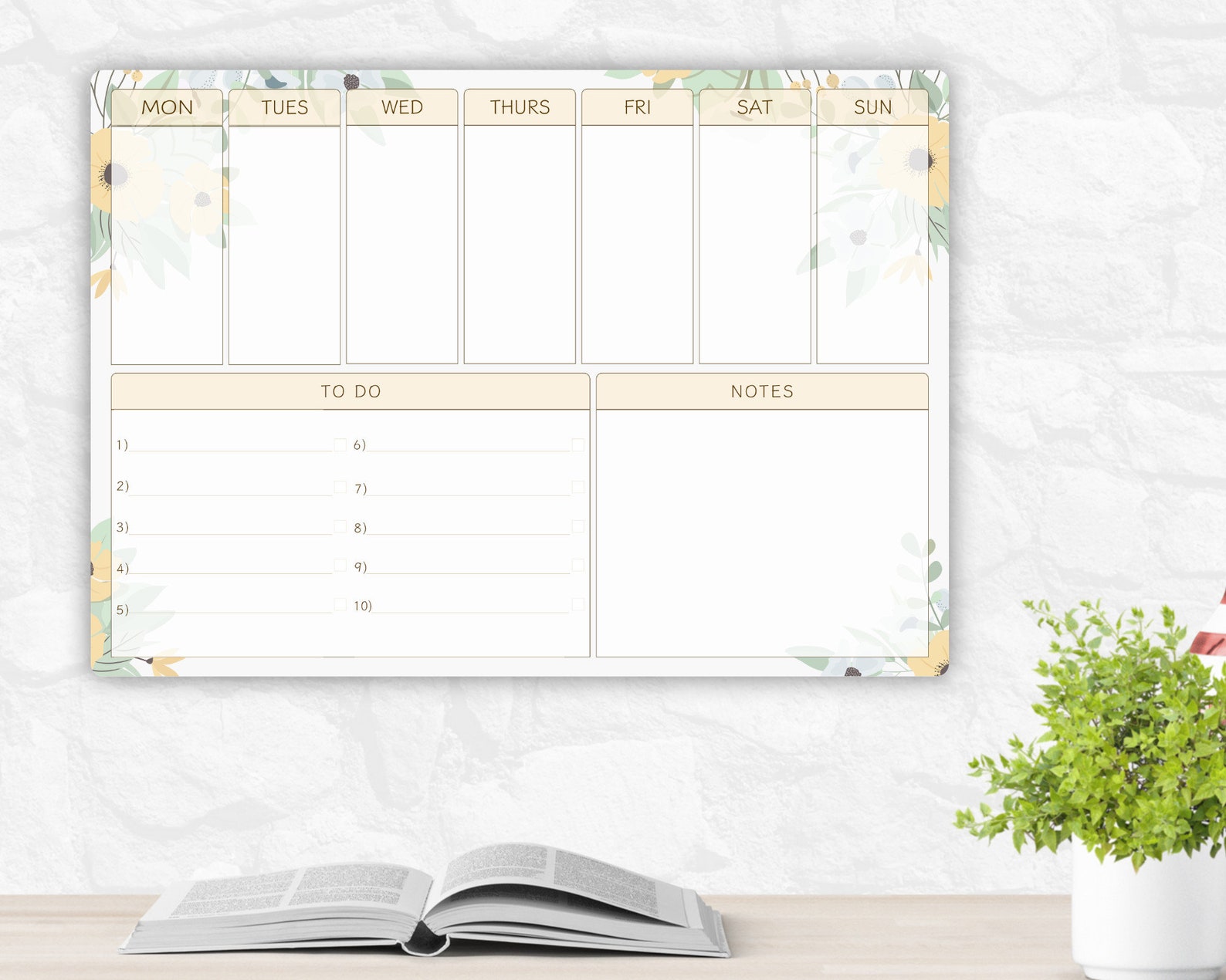 A3 Floral Dry Wipe Whiteboard Weekly Family Planner. To-do List and ...
