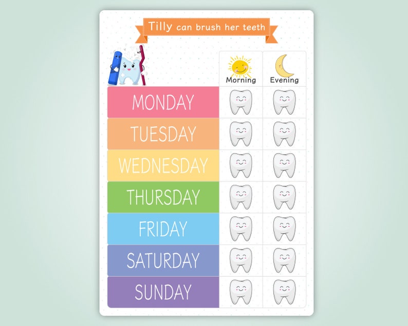 Personalised Teeth Brushing Reward Chart. Kids morning and | Etsy