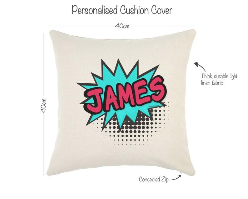 Comic Strip Personalised Cushion Cover, Superhero Children's Linen ...
