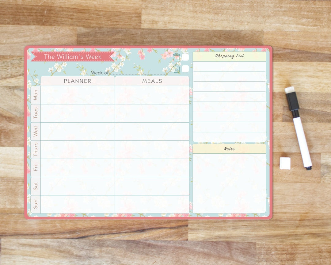 Personalised Floral Dry Wipe Weekly Organiser Whiteboard - Etsy