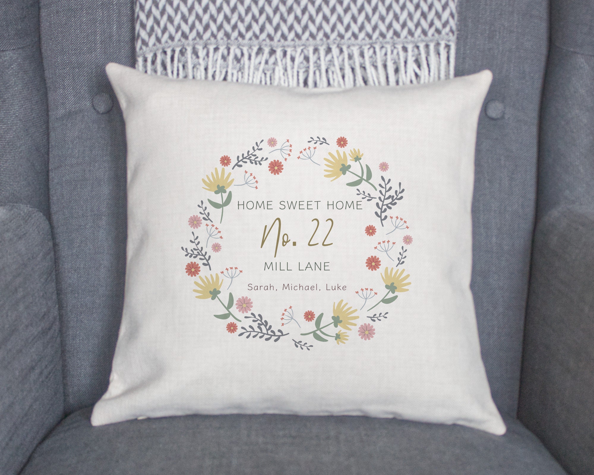 Personalised Home Sweet Home Linen Style Cushion Cover, Family Home ...