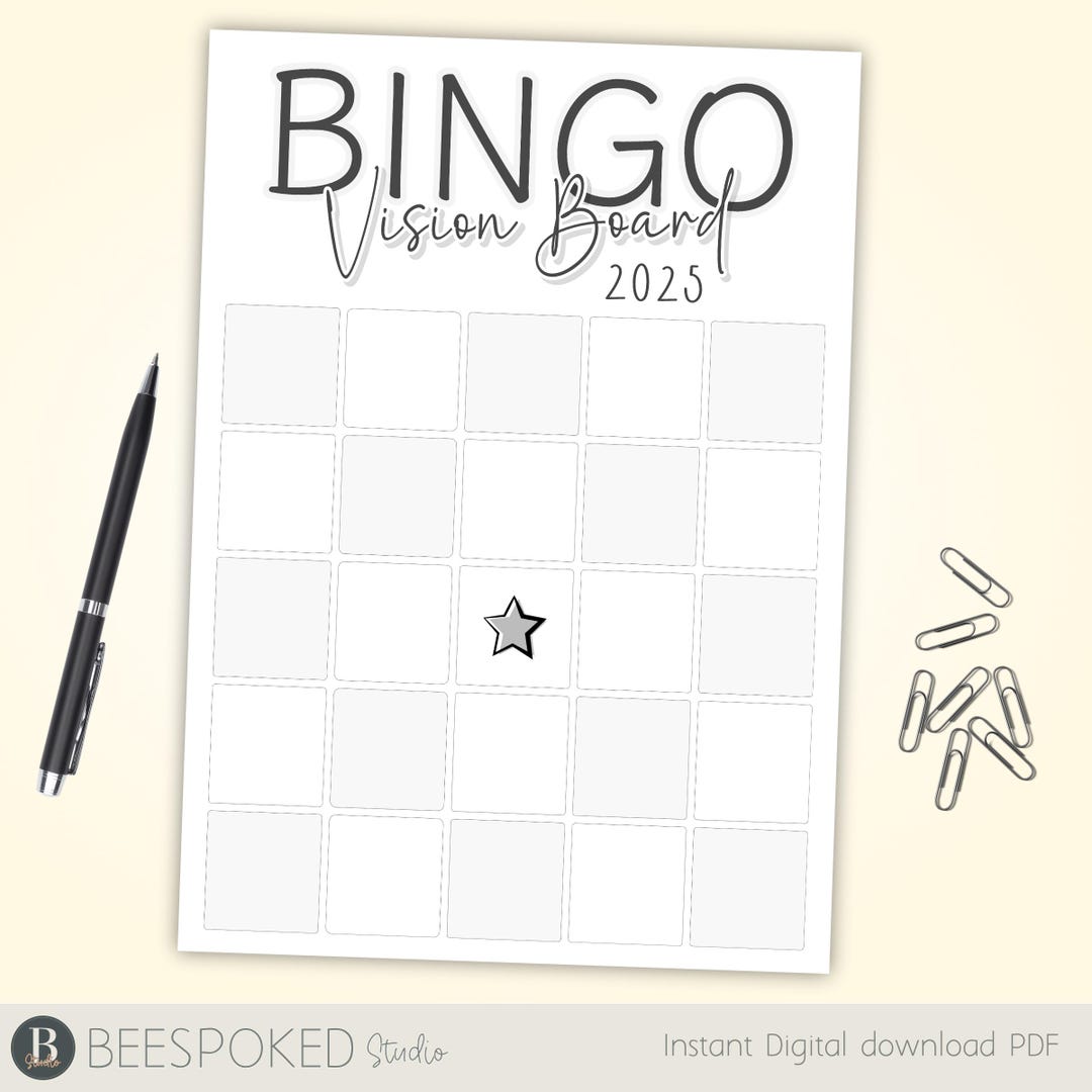 Black and White 2025 Bingo Vision Board Instant Download, Printable ...