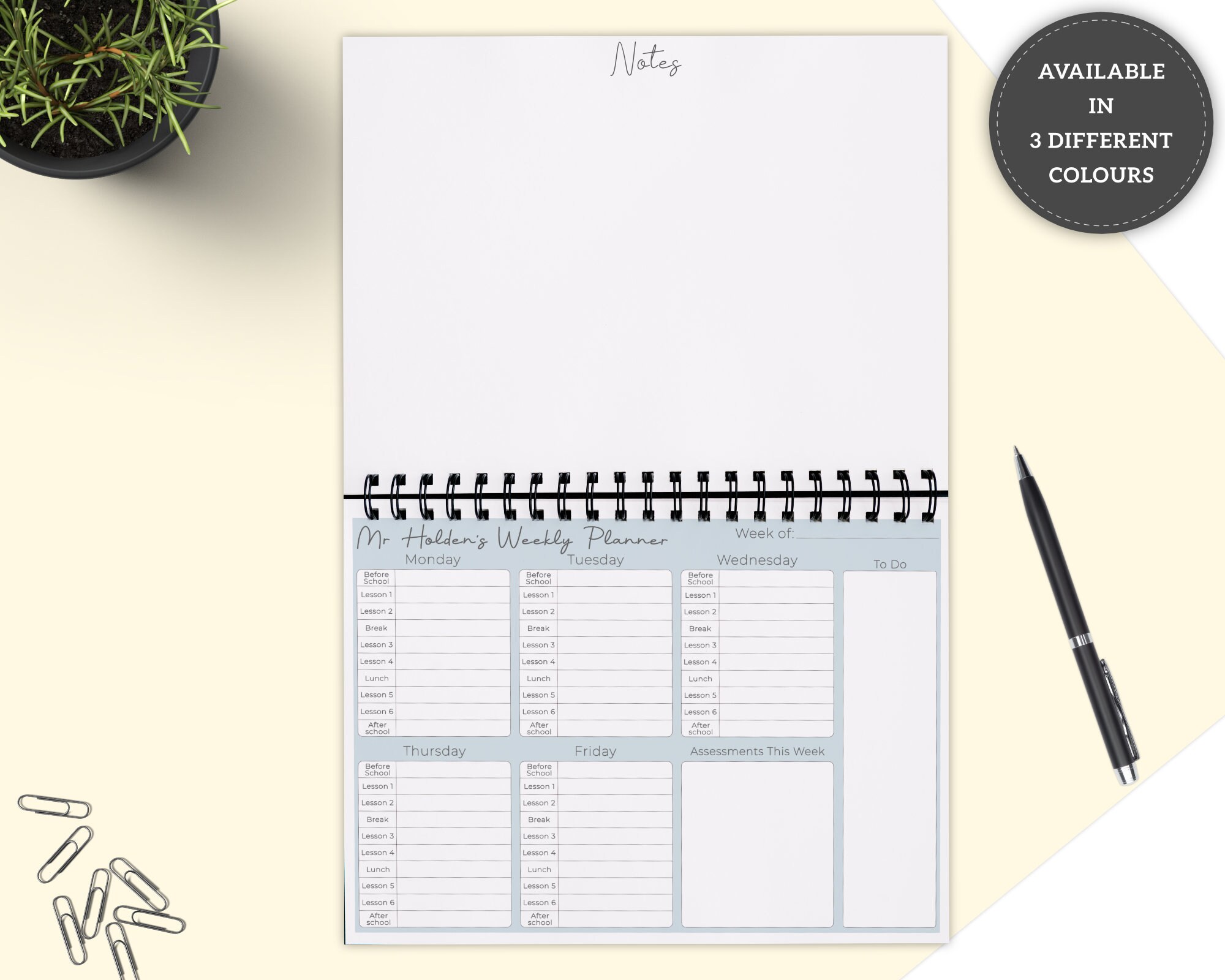 Personalised Teacher's Weekly Planner Notebook Wire Bound | Etsy UK