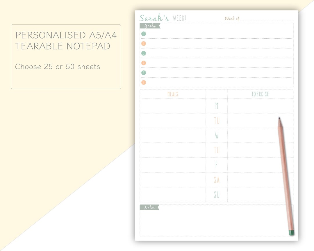 Weekly Meal and Exercise Planner Notepad Desk Pad Planner - Etsy