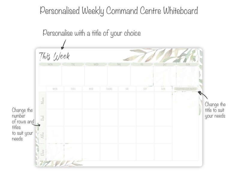 Personalised Weekly Planner Whiteboard, Large A3 Write and Wipe Clean ...