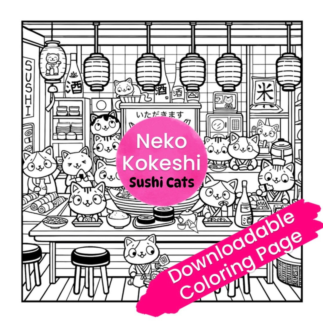 CATS SUSHI Downloadable Coloring Page Cat Sushi Ramen Japanese ...